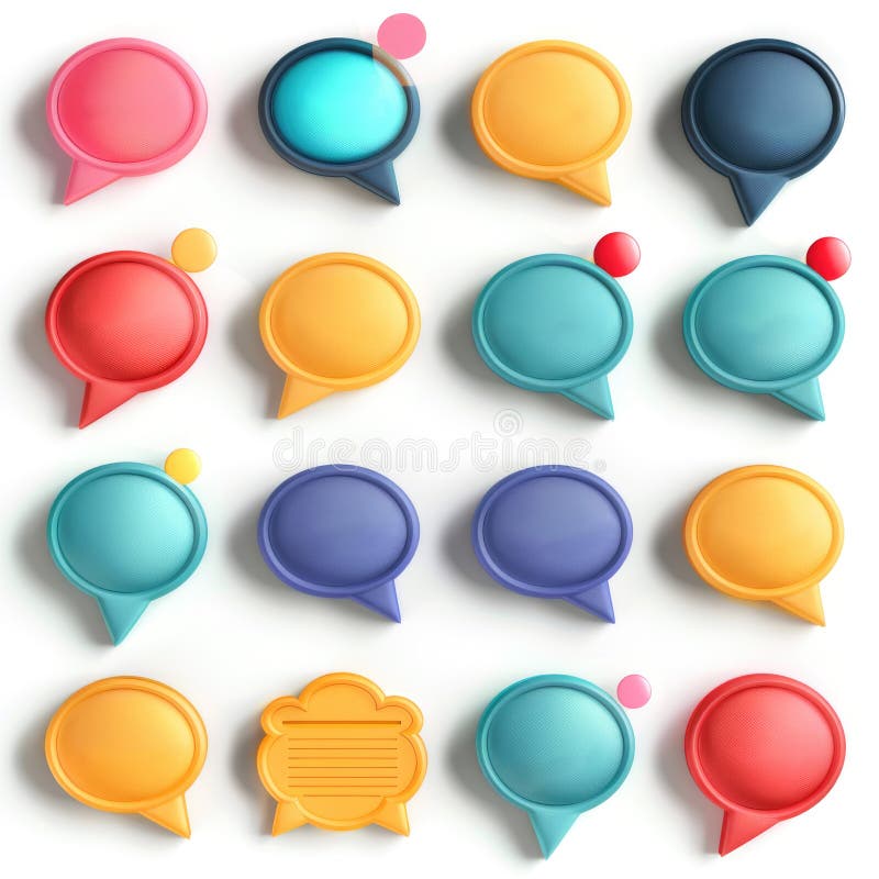 Colorful Speech Bubble Icons in a Grid Pattern on White Background ...