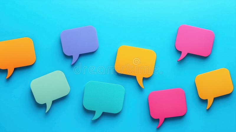 Colorful Speech Bubbles on Blue Background, Vibrant Design Elements ...