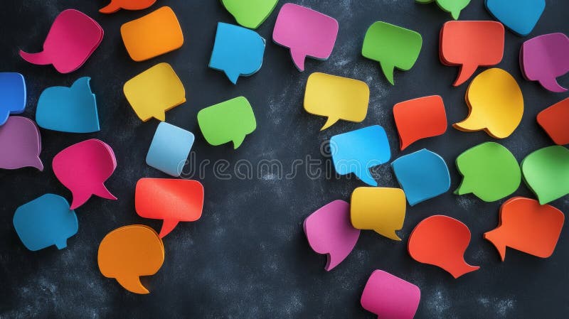 Colorful Speech Bubbles on Dark Background Representing Communication ...