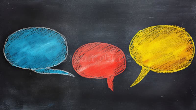 Colorful Speech Bubbles Drawn on Blackboard, Communication Concept ...