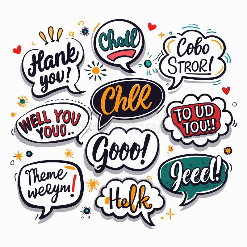 Colorful Speech Bubbles with Fun and Quirky Sayings Stock Vector ...