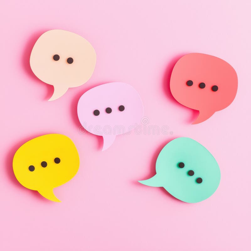 Colorful Speech Bubbles on Pink Background, Perfect for Communication ...