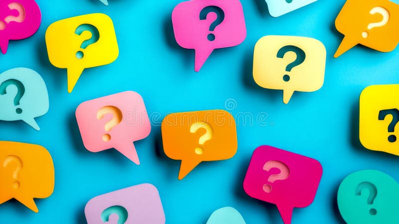 Colorful Speech Bubbles with Question Marks Create a Playful Scene ...