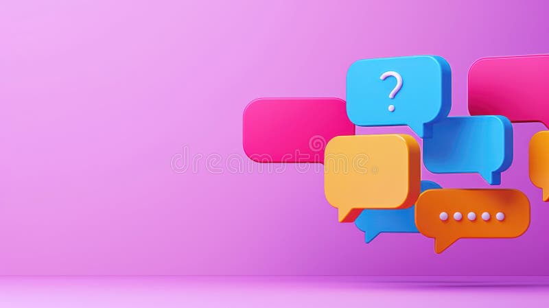 Colorful Speech Bubbles with Question Marks on a Pink Background ...