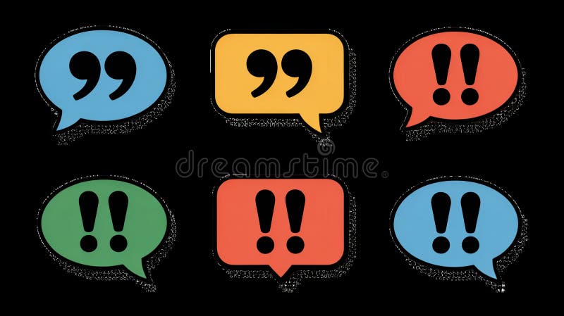 Colorful Speech Bubbles Showing Quotation Marks and Exclamation Marks ...