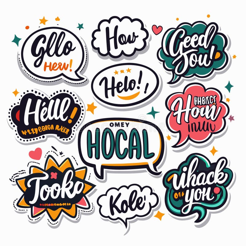 Colorful Speech Bubbles with Various Greetings and Expressions Stock ...