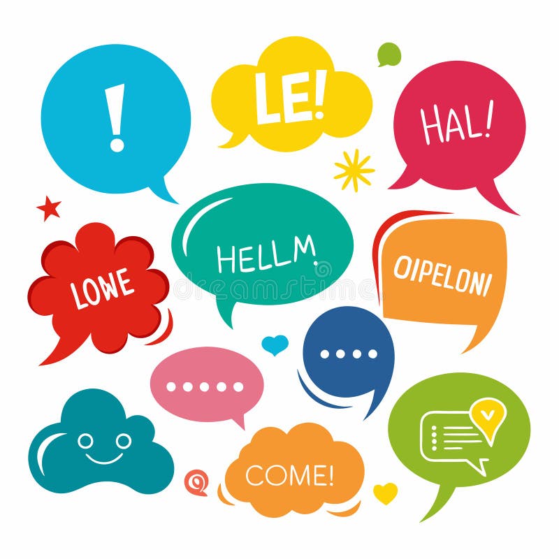 Colorful Speech Bubbles with Various Greetings and Phrases Stock ...