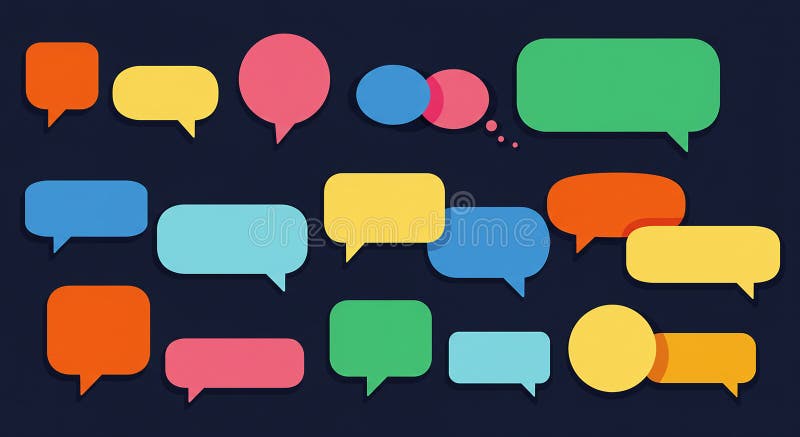 Colorful Speech and Thought Bubbles on a Dark Blue Background, Varying ...