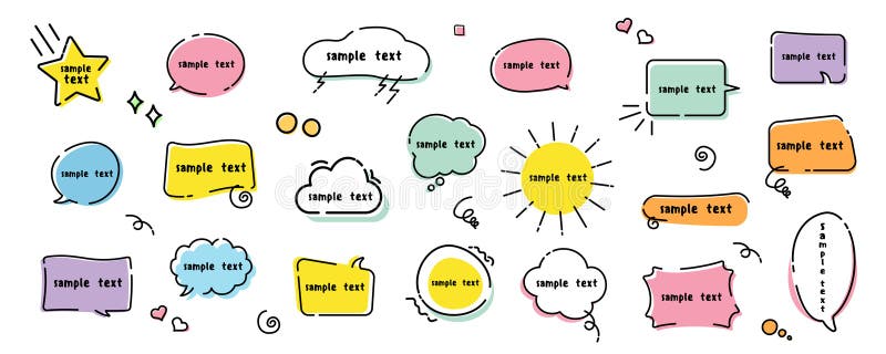 Colorful Speech and Thought Bubbles Set. Hand Drawn Background Set of ...