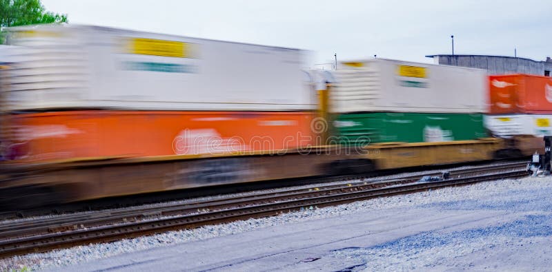 Colorful Speeding Double-stack Freight Train Stock Image - Image of ...