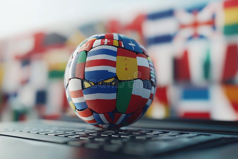 Colorful Sphere Made of Various National Flags Rests on Keyboard ...