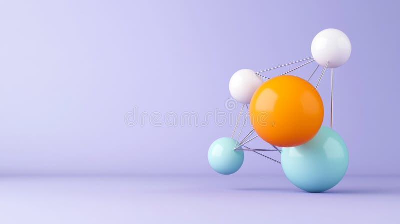 Colorful Sphere Network Connection on Purple Abstract 3D of ...