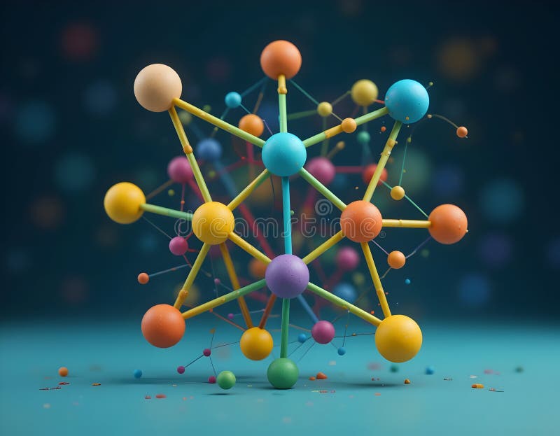 Colorful Sphere Structure with Connecting Rods on Blue Background ...