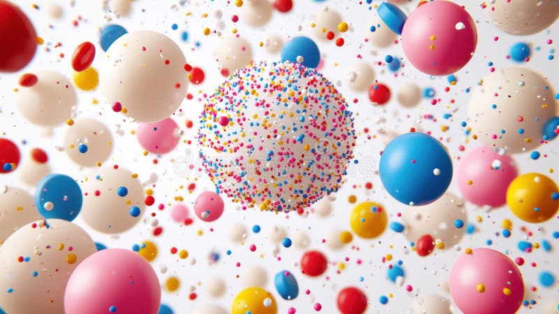 Colorful Spheres and Sprinkles Floating in Space Stock Illustration ...