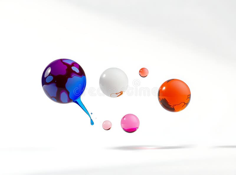 Colorful Spheres with Blue Dripping Effect on White Background Ai ...
