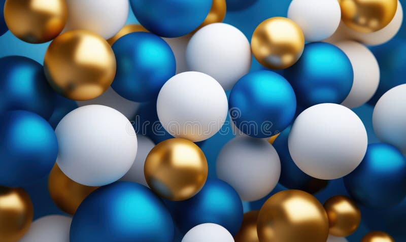 Colorful Spheres in Blue, White, and Gold Creating a Vibrant Abstract ...