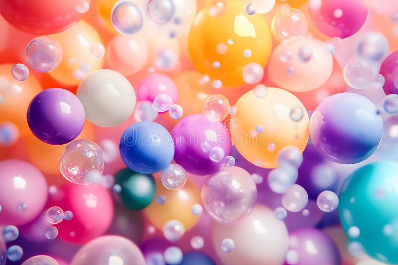 Colorful Spheres and Bubbles Float in Vibrant Background Stock ...