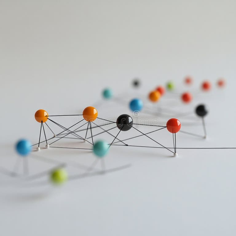 Colorful Spheres Connected by Thin Lines in Abstract Network on ...