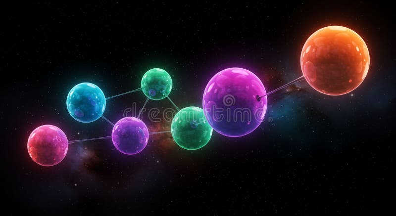Colorful Spheres Connected by Thin Lines, Resembling a Molecular ...