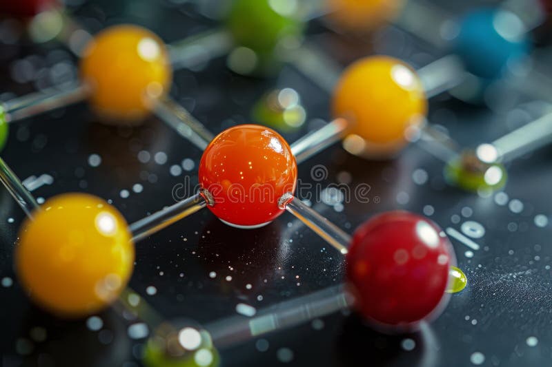 Colorful Spheres Connected by Wire in a Complex Pattern Against a Black ...