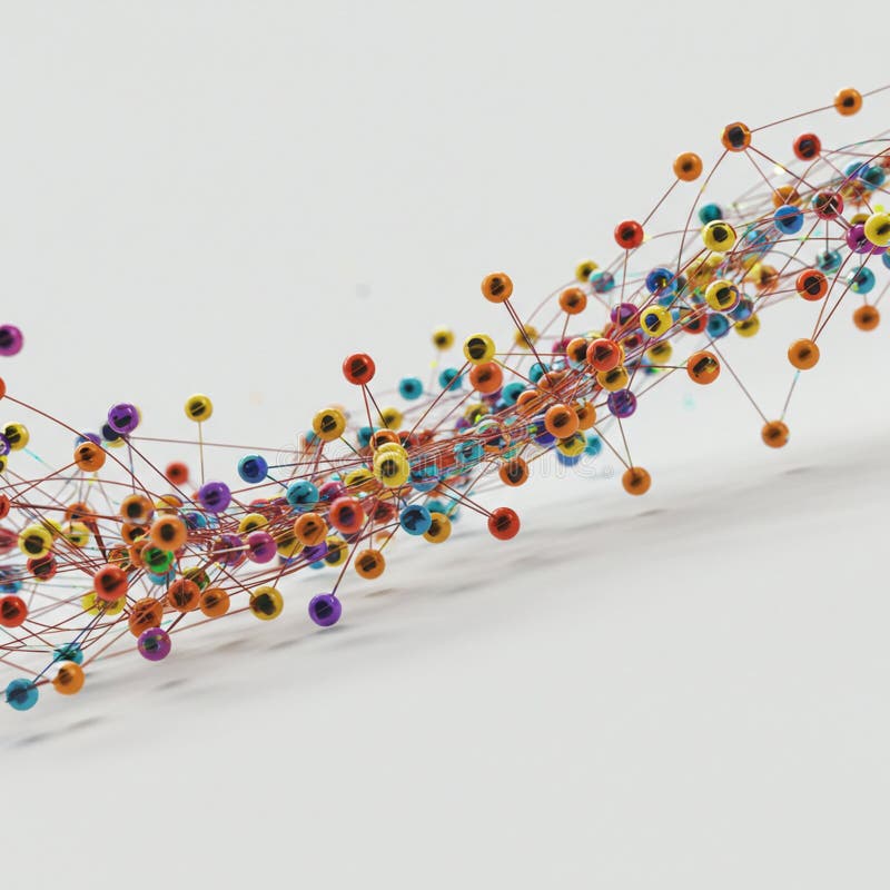 Colorful Spheres, Each Connected by Thin, Straight Rods, Form a Wave ...