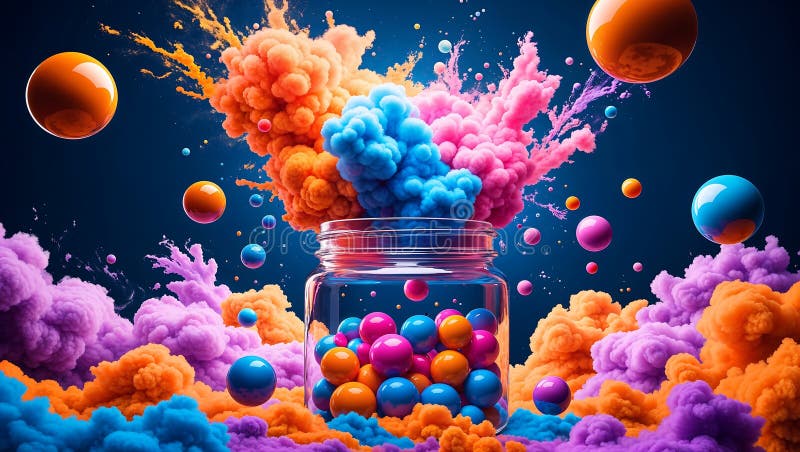 Colorful Spheres Exploding from Open Jar Stock Illustration ...