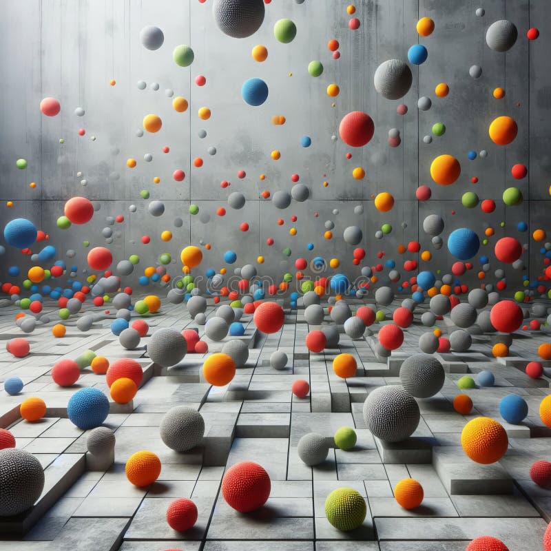 Colorful Spheres Floating in Industrial Gray Space Stock Illustration ...
