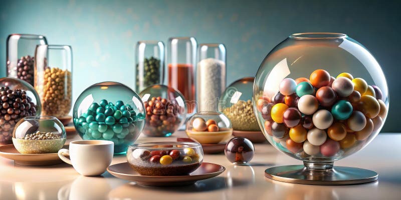 Colorful Spheres in Glass Vessels a Still Life of Smooth, Reflective ...