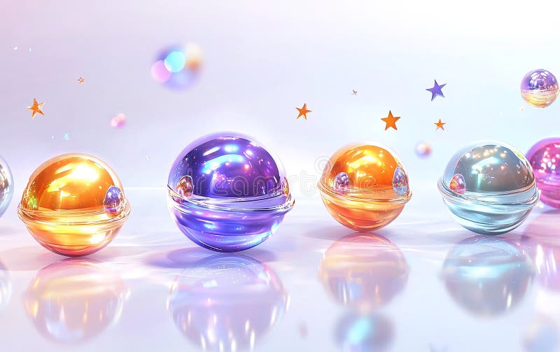 Colorful Spherical Capsules Arranged on a Reflective Surface with ...