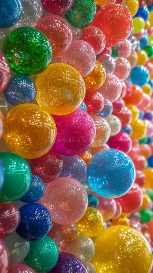 Colorful Spherical Decorations Create a Vibrant Wall Display in a ...