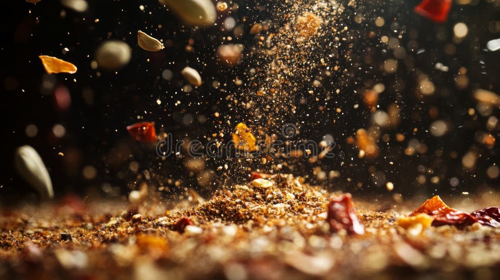 Colorful Spice Blend Explosion Against Dark Background Stock ...