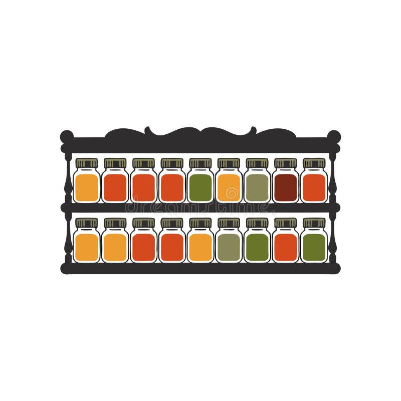 Colorful Spice Jars Display on Rustic Shelf Vector for Kitchen Decor ...