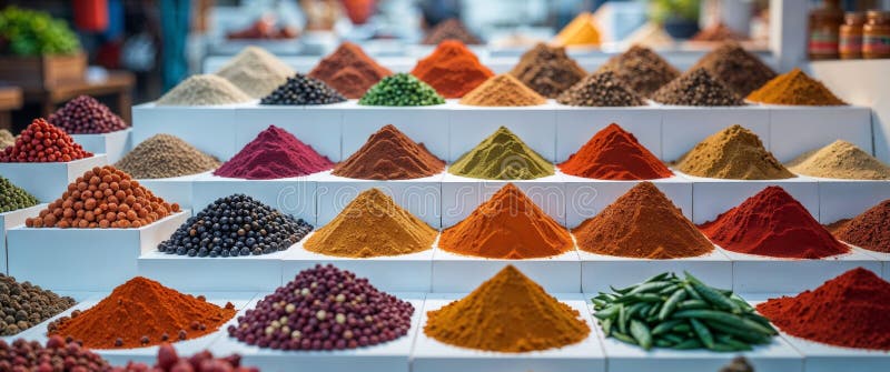Colorful Spices and Fresh Ingredients on Display at Market Stall Stock ...