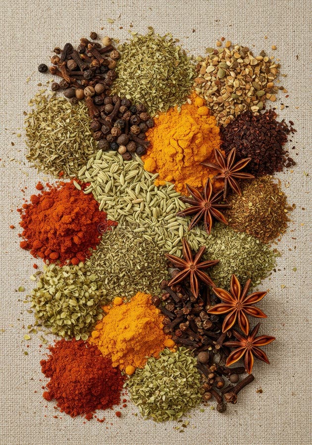 Colorful Spices and Herbs Collection on Neutral Background Stock ...
