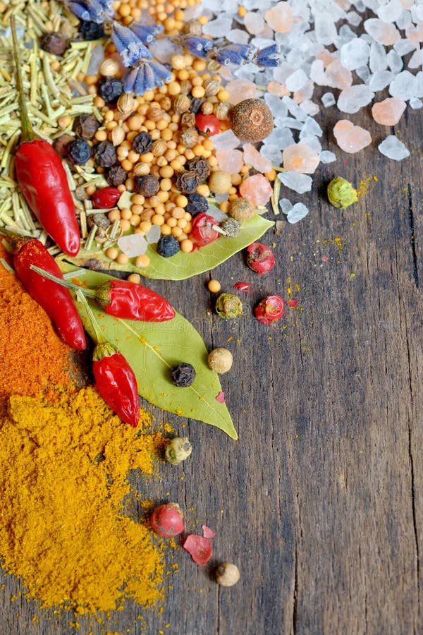 Colorful spices and herbs stock photo. Image of cuisine - 46394394