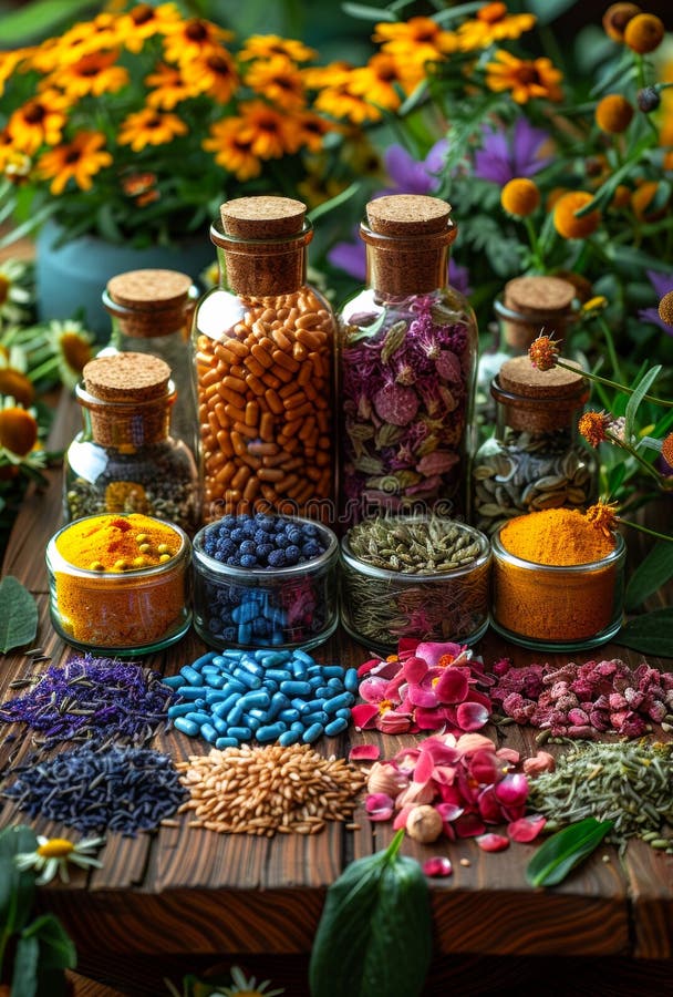 Colorful Spices and Herbs on the Table Stock Image - Image of natural ...