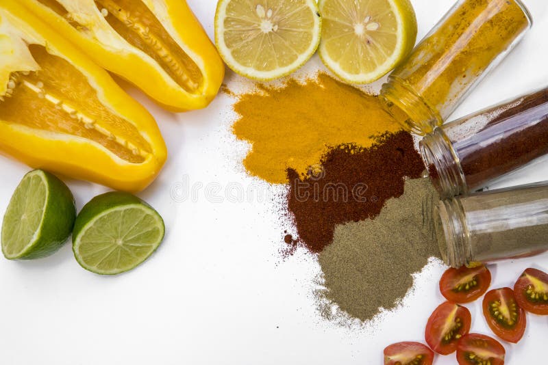 Colorful Spices Scattered on a White Table Stock Image - Image of ...