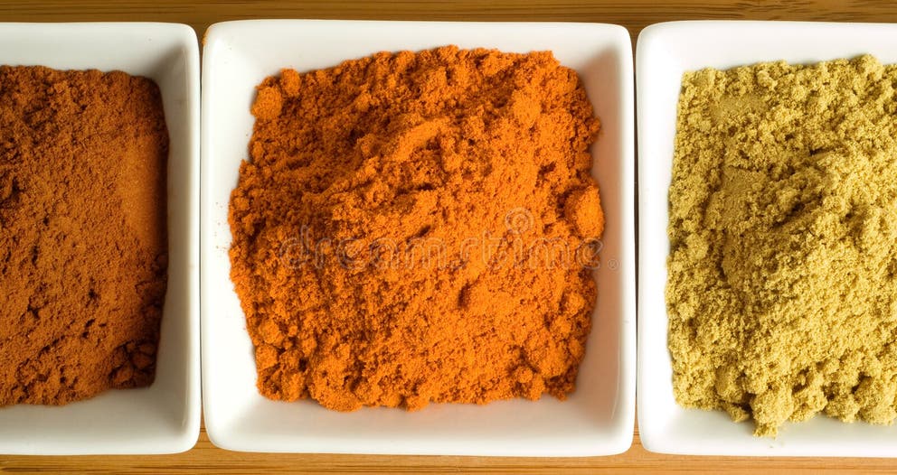 Colorful Spices in Square Dishes Stock Image - Image of powder, food ...