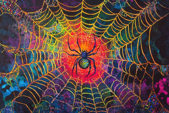 Colorful Spider Illustration in a Vibrant Web, Showcasing Intricate ...