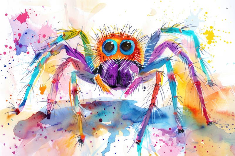 Colorful Spider Painted on a Plain White Background, Suitable for ...