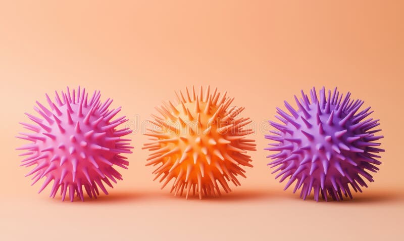 Colorful Spiky Spheres Representing Viruses or Bacteria on Pastel ...