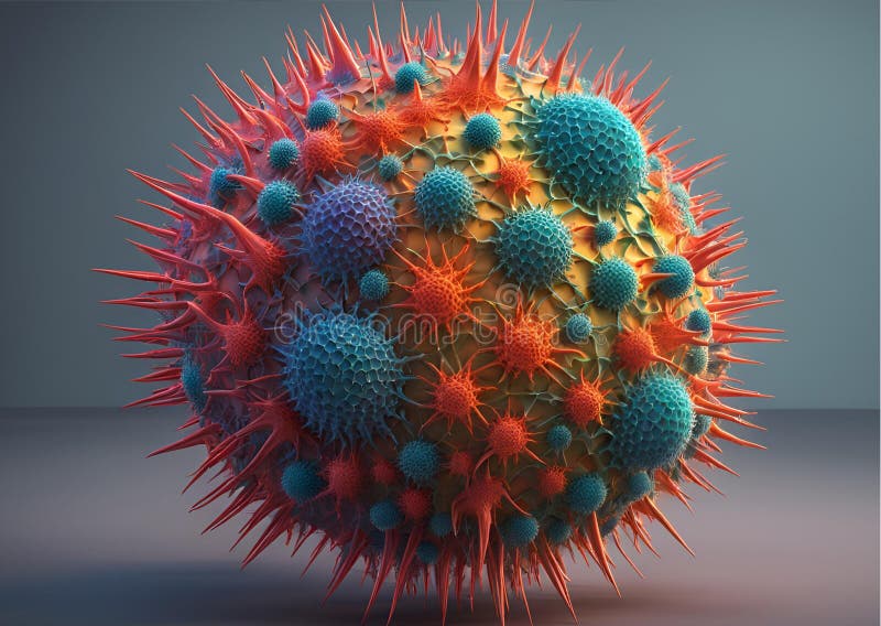 Colorful Spiky Virus Cell Microscopic View 3D Render Stock Illustration ...