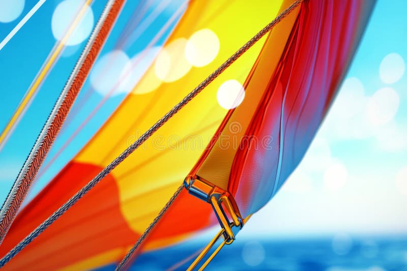 Colorful Spinnaker Billowing in the Wind on a Sunny Day Stock Image ...