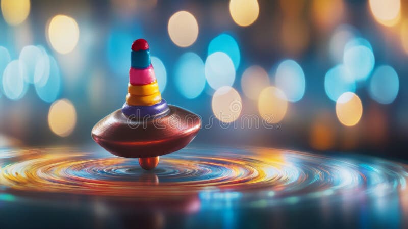 Colorful Spinning Top with Blurred Lights Background Stock Illustration ...