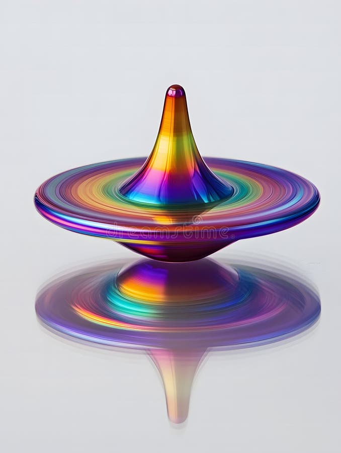 A Colorful Spinning Top with a Rainbow Effect on a Reflective Surface ...