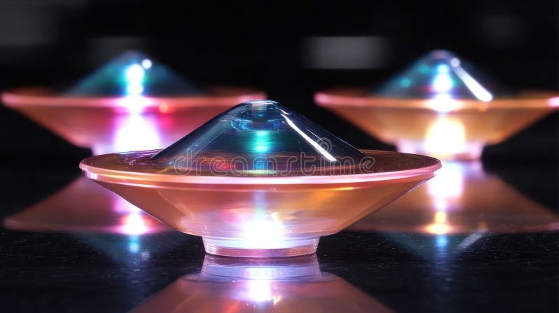 Colorful Spinning Tops Illuminated by Lights, Creating a Mesmerizing ...