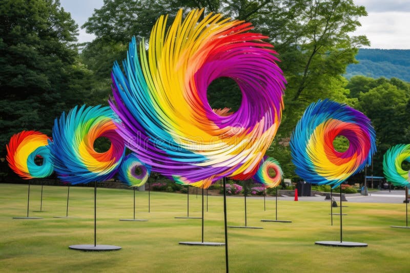 Colorful Spinning Wind Sculpture in a Park Stock Illustration ...