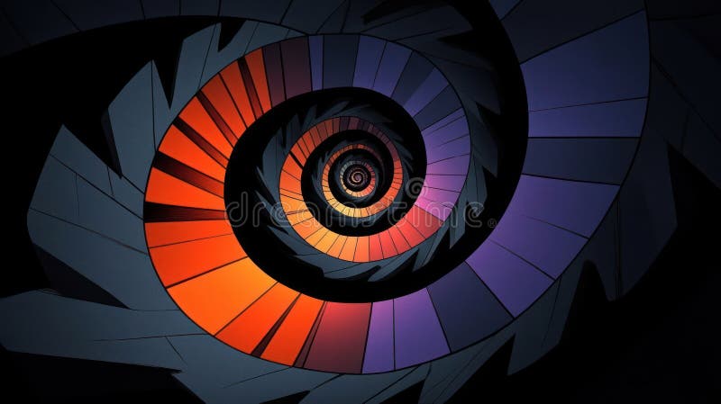 Abstract Spiral Vortex of Orange, Purple and Dark Grey Hues Stock ...