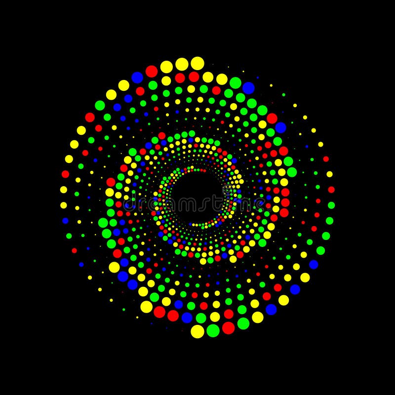 Colorful Spiral Dot Pattern on Black Background Stock Illustration ...