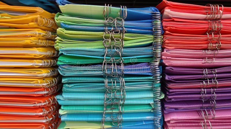 Colorful Spiral Notebooks Stacked, Bookstore Display, Education Stock ...